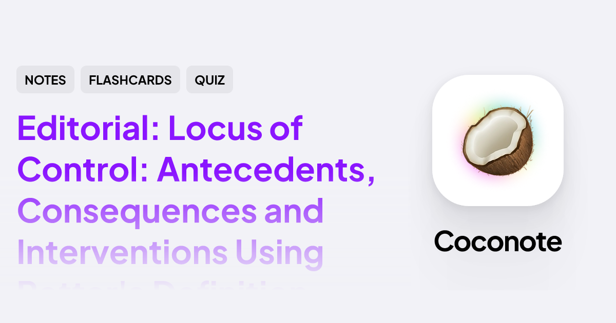 Editorial: Locus of Control: Antecedents, Consequences and ...